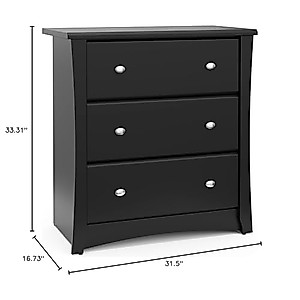 Storkcraft Crescent 3 Drawer Dresser (Black) – Baby and Kids Bedroom Organizer, Nursery Chest, Storage Dresser With Drawers, Universal Design