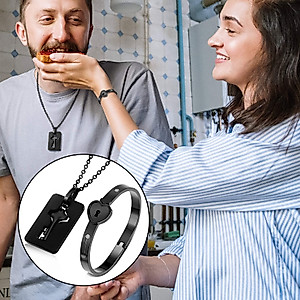 Hicarer 2 Sets Couple Heart Charm Lock Bracelet and Key Necklace Lock Matching Bangle Titanium Steel Couples Jewelry Set for Valentine's Day Wedding Anniversary (Classic Styles)