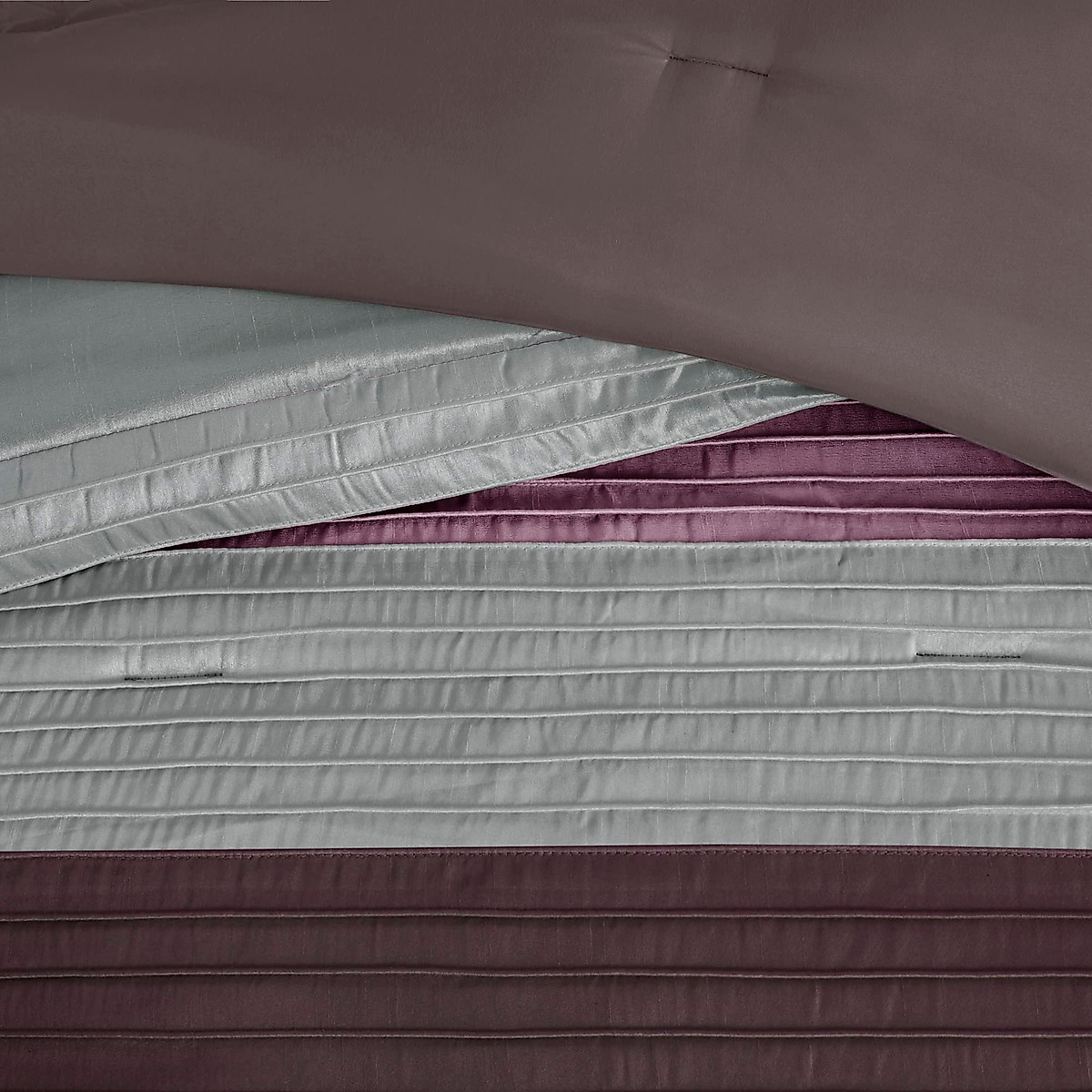 Madison Park Amherst Faux Silk Comforter Set-Casual Contemporary Design All Season Down Alternative Bedding, Matching Shams, Bedskirt, Decorative Pillows, King(104"x92"), Purple, 7 Piece (MP10-127)