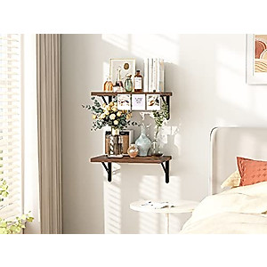 SUPERJARE Wall Mounted Floating Shelves, Set of 2, Wide Display Ledges, 11.8 Inch Deep, Large Storage Rack for Room/Kitchen/Office - Retro Brown