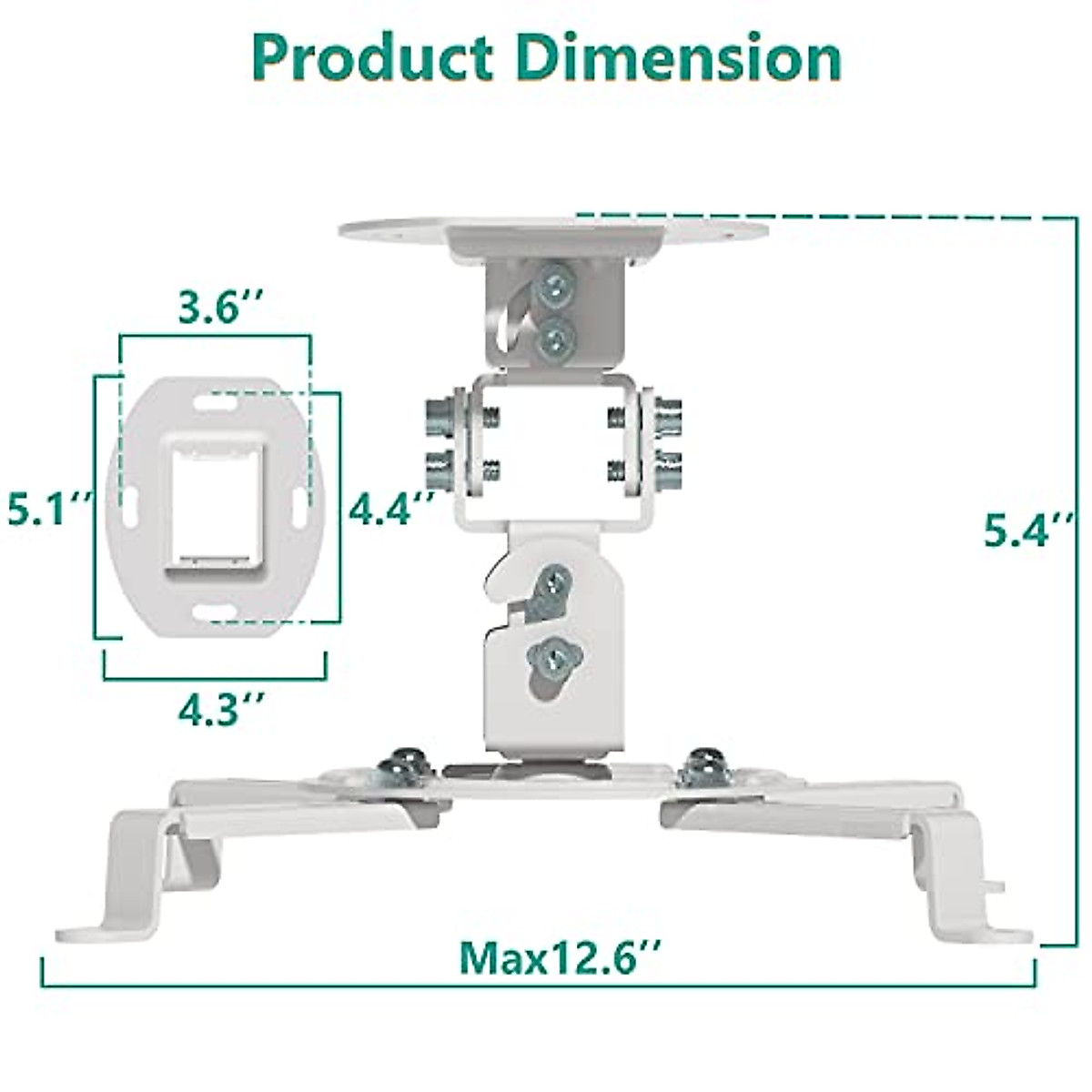 WALI Projector Ceiling Mount, Universal Low Profile Projector Mount with Retractable Arms and Multiple Adjustment Function (PM-002-W), White