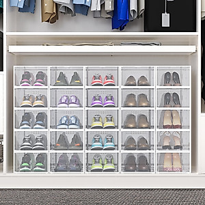 Elechomes Shoe Boxes Clear Plastic Stackable, 18 Pack Premium Shoe Organizer Storage for Closet Space Saving Foldable Shoe Rack Containers, Sneaker Display Case Holder Shoe Bin for Entryway Drawers