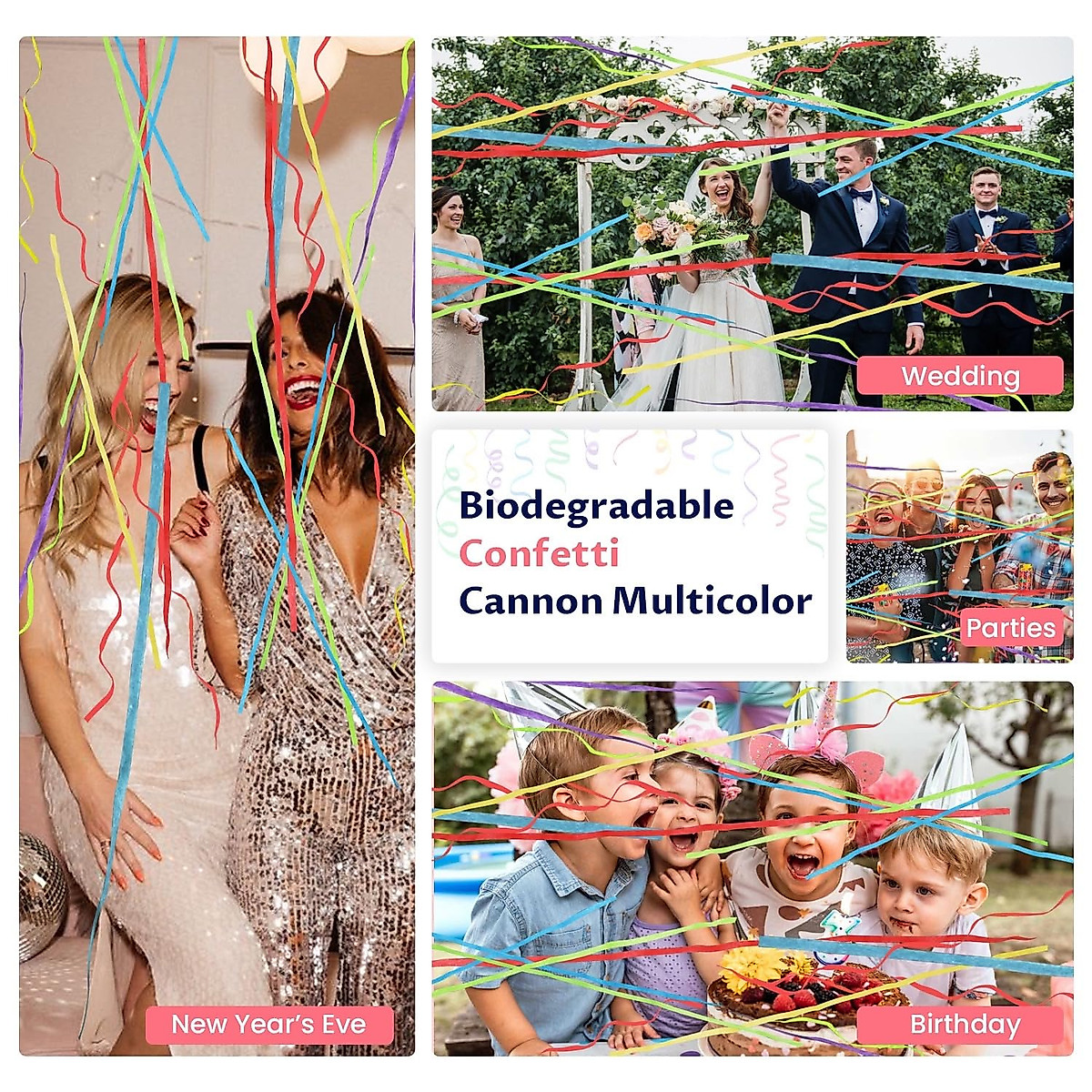 Confetti Cannon 12Inch Multicolor confetti popper party streamer Biodegradable 12Pack Party Popper Streamer Shooters for Weddings Birthdays Graduations Baby Showers Christmas New Year Celebrations