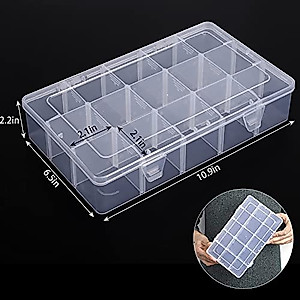 SGHUO 3 Pack 15 Grids Plastic Organizer Box for Washi Tape, Clear Crafts and Jewelry Storage Box with Adjustable Dividers