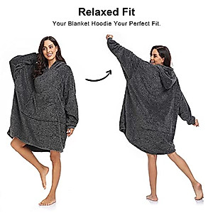 Fussion Wearable Blanket, Blanket Hoodie Sweatshirt for Women and Men, Warm and Cozy Blanket with Sleeves and Giant Pocket for Adults as a Gift - Dark Gray
