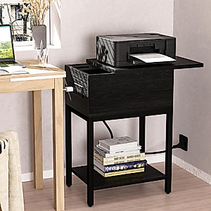 SZLHANJZ Narrow Nightstand, Small End Table with Charging Station, Bedside Table with Storage and Shelf for Small Spaces, 2 Tier Side Table for Living Room Bedroom, Black