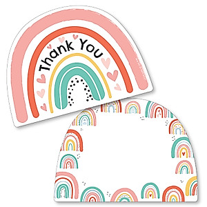 Big Dot of Happiness Hello Rainbow - Shaped Thank You Cards - Boho Baby Shower and Birthday Party Thank You Note Cards with Envelopes - Set of 12