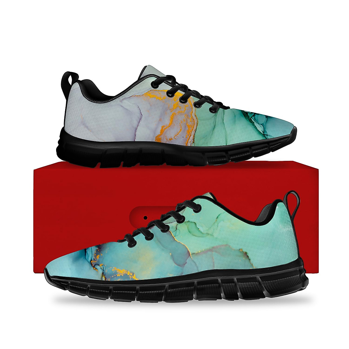 Marble Shoes for Women Men Running Walking Tennis Sneakers Green Marble Texture Print Shoes Gifts for Her Him,Size 5 Men/7 Women Black