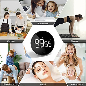 LFF Digital Kitchen Timers, Visual Timer with Large LED Display, Magnetic Countdown Countup Clock for Classrooms, Cooking, Studying, Teaching, Volume Adjustable Timer for Kids, Black