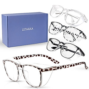 LETAAKA Safety Goggles, 4 Pack Anti Fog Safety Glasses for Women Men, Blue Light Blocking Eyeglasses Anti Dust UV Protective Eyewear