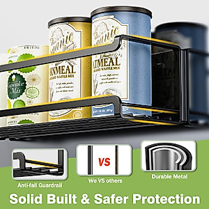 Bunoxea Magnetic Spice Rack Organizer for Refrigerator，Moveable Strong Magnetic Shelf with 4 Removable Hooks，Metal Kitchen Organizer For Space Saver (4 Pack Black)