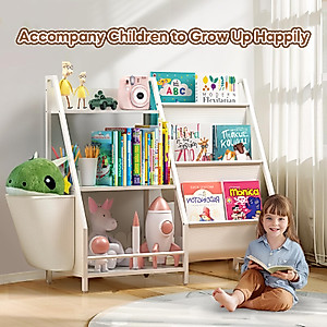 Kids Bookshelf and Toy Storage, Montessori Toddler Bookshelf for Kids, Baby Bookcase Toy Storage Organizer for Kids Rooms, Playroom, Bedroom, Nursery