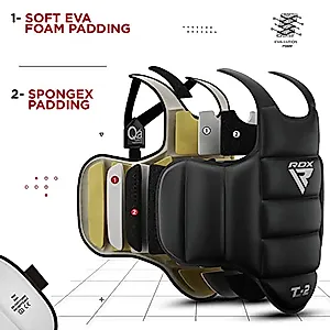 RDX Boxing Chest Guard Reversible, Kickboxing MMA Muay Thai Body Protector, Sparring Training Punching, Adjustable Shield, Martial Arts Upper Belly Rib Pad, Taekwondo Vest (Black, L/XL)