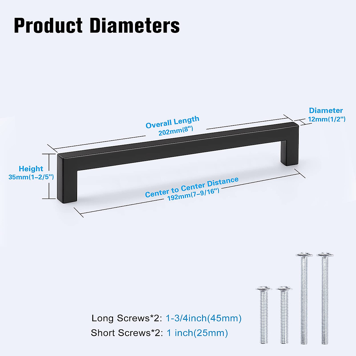 KNOBWELL 30 Pack 7-9/16" Black Cabinet Pulls, Modern Dresser Drawer Handles Matte Black, 8" Overall Length Kitchen Cupboard Handles