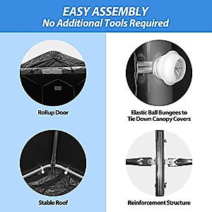 6'x7' Storage Shed,Outdoor Portable Shed Carport,Zipper Storage Shed with Roll-up Door and Vent Window, Heavy Duty Metal Frame Top, Durable Waterproof Shade Tent for Firewood Generator Vehicles