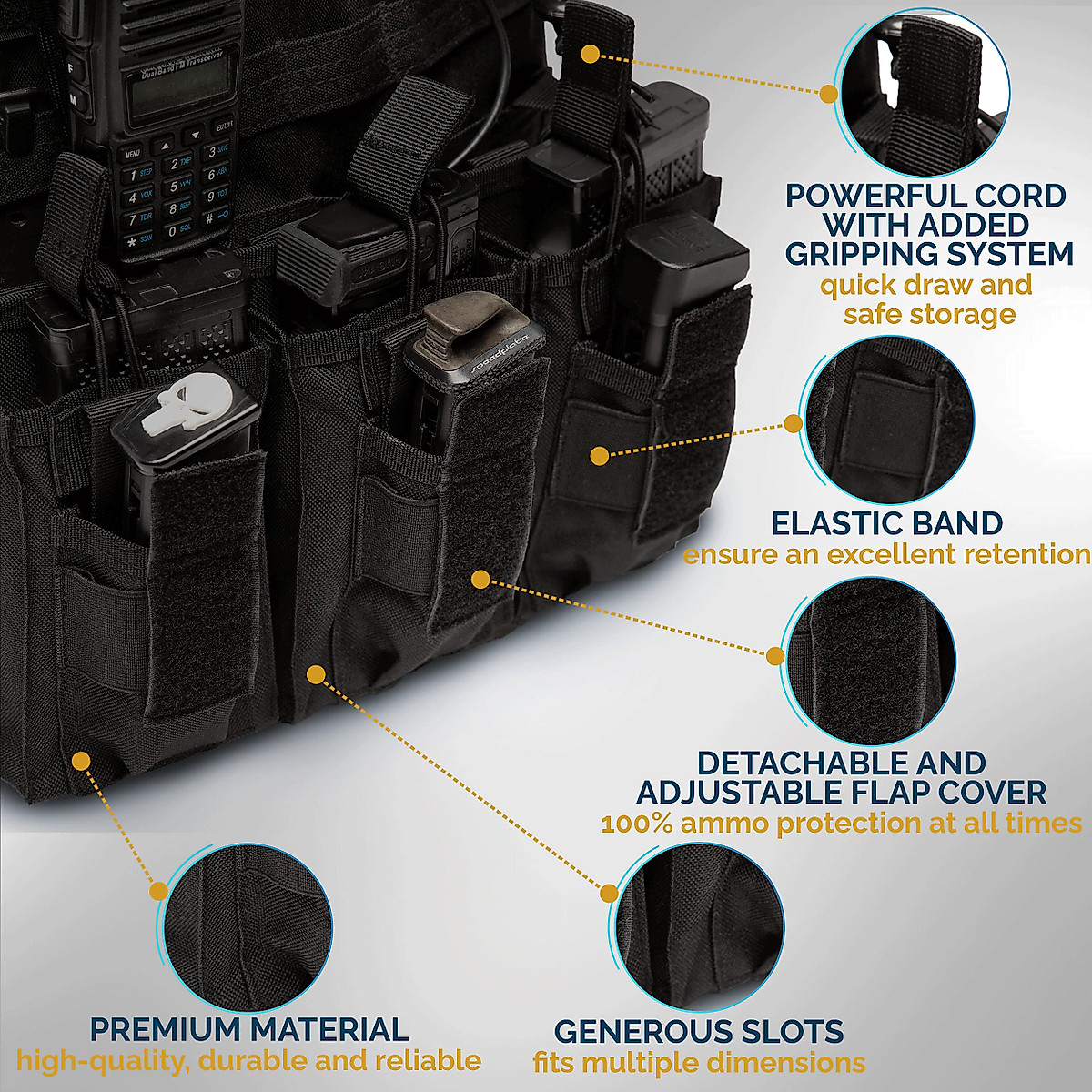 Molle Mag Pouch for Rifle & Pistol Ammo, Super Durable, Lightweight and Secure. Triple Stacker Magazine Pouch for High Speed Use