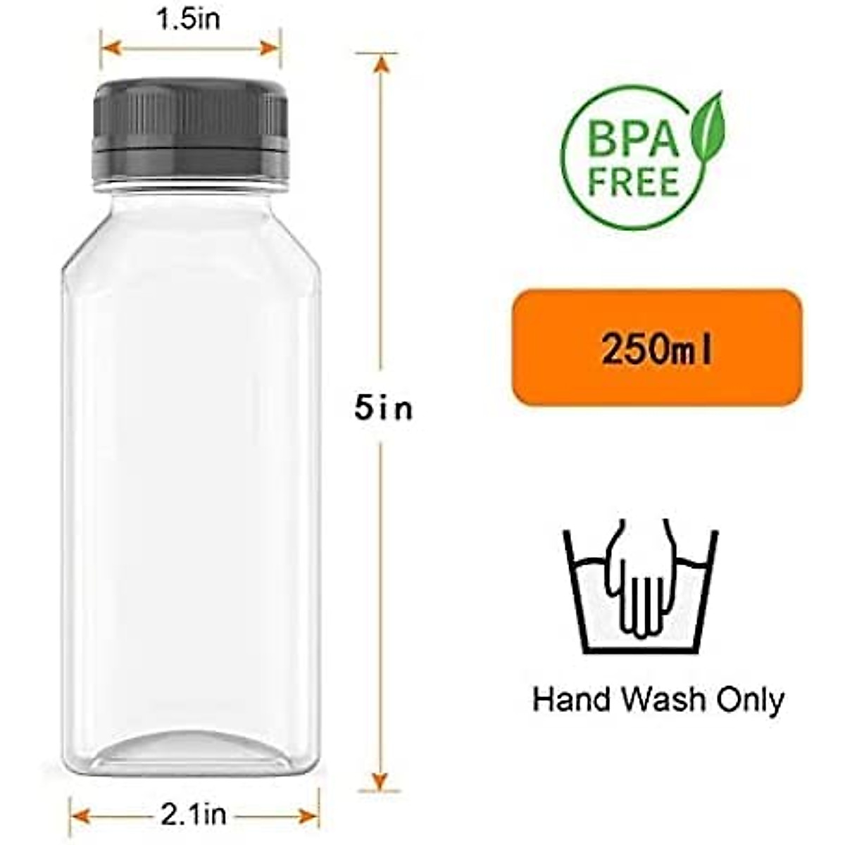 Goiio 8 Pcs 8 Oz Plastic Juice Bottles Empty Clear Containers with Tamper Proof Lids for Juice, Milk and Other Beverage