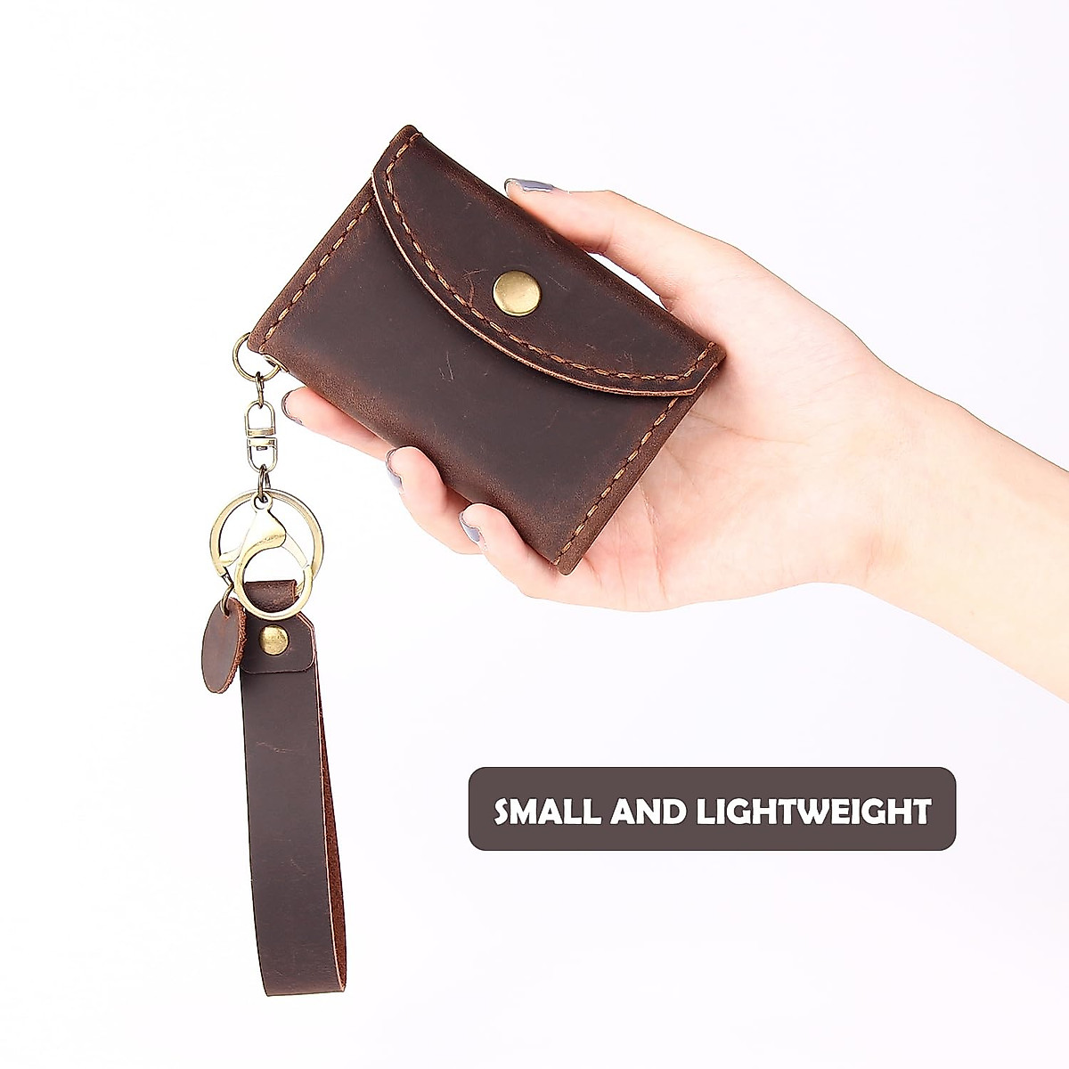 Fasjosma Genuine Leather Credit Card Wallet Holder,Credit Card Organizer for Women Men,Small Coin Purse Wallet Keychain,coffee