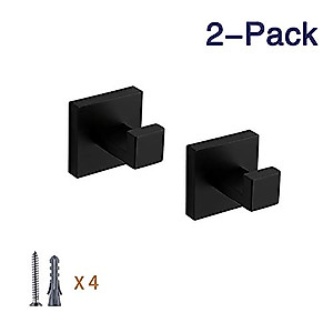 N/P Black Bathroom Hooks SUS 304 Stainless Steel Square Robe or Towel Holder for Bath Kitchen Pool Garage Hotel,2-Pack (Matte Black)
