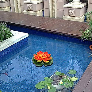 Hemoton Outdoor Artificial Plants Floating Artificial Flowers Artificial Water Lily Pads for Garden Fish Pond Water Lily Wedding Party Decoration (18cm Orange) Artificial Plants Outdoor
