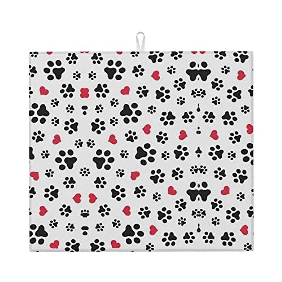 Love Cat Paw Heart Puppy Foot Print Printed Drying Mat For Kitchen Ultra Absorbent Microfiber Dishes Drainer Mats Non-Slip Silicone Quick Dry Pad - 18 X 16inch
