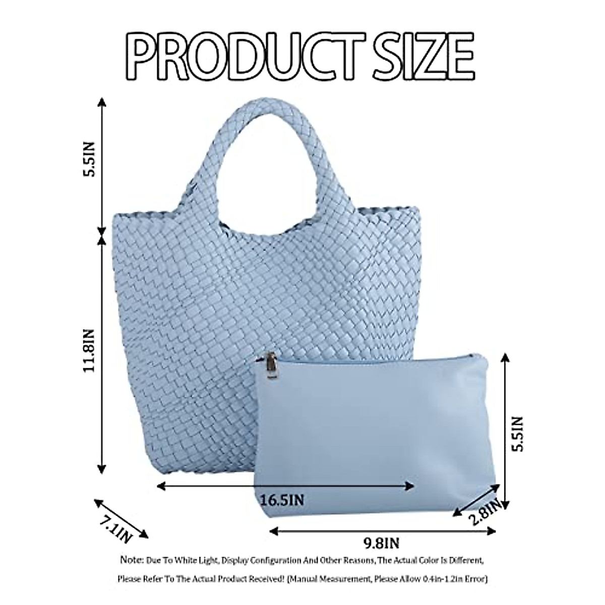 Large Woven Tote Handbags Women Vegan Leather Shoulder Top-Handle Travel Tote Bag Fashion Lady Underarm Shopper Bags + Purse Blue
