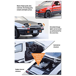 Tianmei 1:32 Initial D Trueno AE86 Alloy Diecast Car Model Toys, Kids Pull Back Metal Vehicle Toys and Adult Collection Ornaments (Black Hood AE86-White)