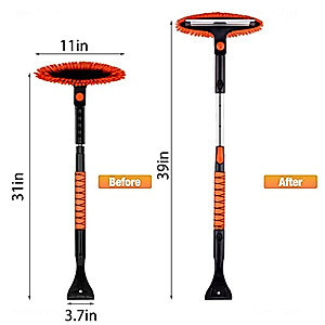 Tomorotec 3-in-1 Ice Scraper, Snow Brush and Squeegee, 39" Extendable Aluminum Alloy Handle 180° Pivoting Snow Scraper for Car Anti-Scratch Silicone Brush Ice Scraper for Car Windshield Window SUV