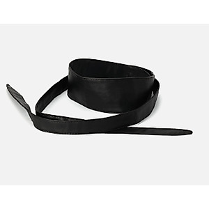 Aecibzo Women's PU Leather Self Tie Wrap Around Obi Waist Band Cinch Boho Belt (Black,Fit waist 22”-34.5”)