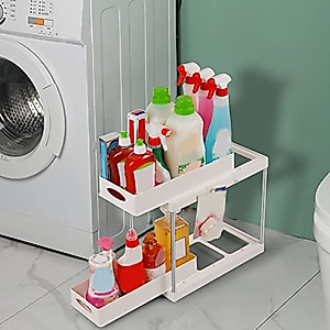 Under Sink Organizer and Storage, 2 Tier Under Sink Storage Cabinet Organizer, Cabinet Basket Sliding Drawer Pull Out Drawer Under Sink Shelves Counter Organizer for Bathroom (White)