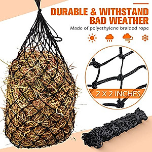 Tudomro 4 Pcs Hay Net Slow Feed Hay Bag 35 Inch Hanging Hay Feeder for Horses Small 2 x 2 Inch Holes Feeding Net Hanging Travel Feeder for Trailer and Stall, Simulates Grazing, Reduce Waste