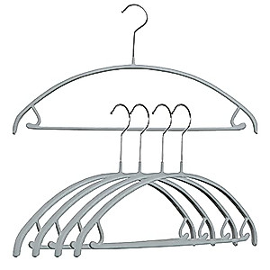 Mawa Non Slip Metal Clothing Hanger, Smooth Shoulder Support with Skirk Hooks, Model 42-U, Set of 5, Silver