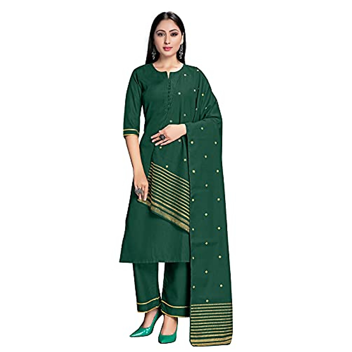 Indian Kurti for Womens With Pant Dupatta | Rayon Foil Printed Dress Kurtis Kurta For Women Dress Green