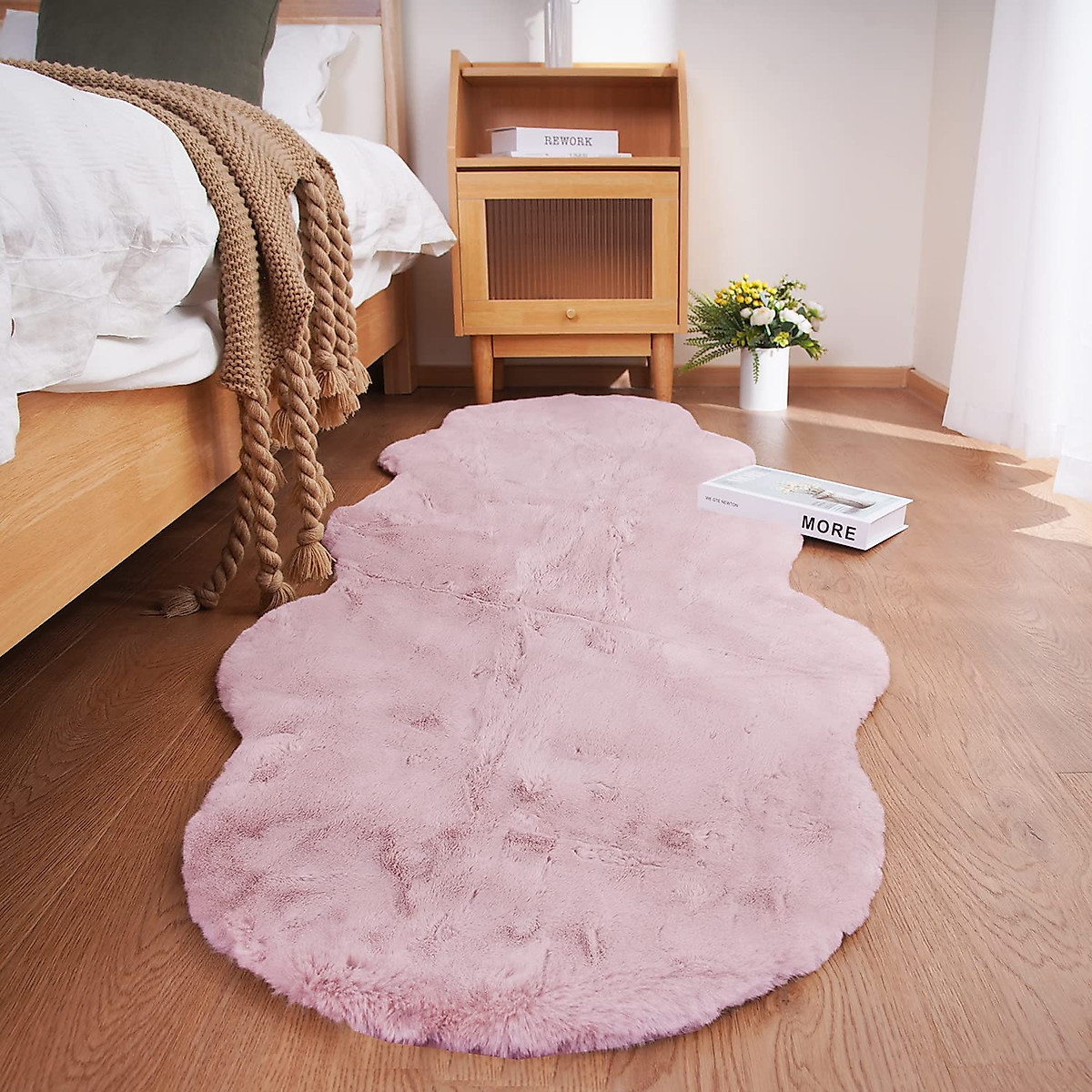 Ghouse Soft Faux Sheepskin Fur Rug, 2x6 Pink Fluffy Bedside Plush Shag Nursery Carpet Area Rug for Living Room, Bedroom, Playing Room Decor