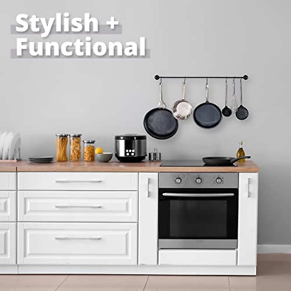 Greenco Pot and Pan Wall Mounted Rail Hanger Racks| Cookware Set and Storage Organization| 15-Hook Hanging Rack | Black Pots and Pans Organizer | Great For Kitchen Shelf