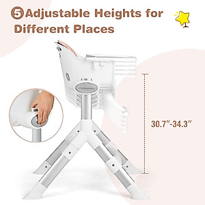 INFANS Baby High Chair, Modern Convertible Design Highchair with Aluminum Construction, 5 Different Heights, Removable Tray, Detachable PU Leather Cushion, Dinning Seat for Infant and Toddlers Pink