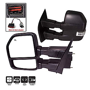 AERDM New Pair towing mirror Black Housing fit for 2015 2016 2017 2018 Ford F150 Pickup Truck Towing Mirrors w/Turn Signal, Auxiliary Lamp