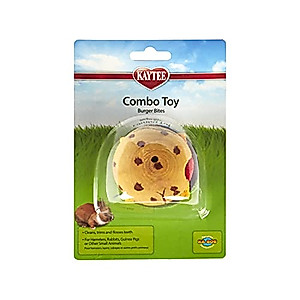 Kaytee Combo Toy, Crispy & Wood Hamburger For Pet Rabbits, Hamsters, Guinea Pigs, and Other Small Animals, 6.5 inches