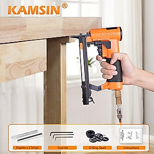 KN7116S 22 Gauge Pneumatic Upholstery Continuous Firing Stapler, Fits 71 Series 3/8" Crown (9.1mm) Staples, Air Staple Gun Power Fine Wire Stapler for Furniture, Decoration