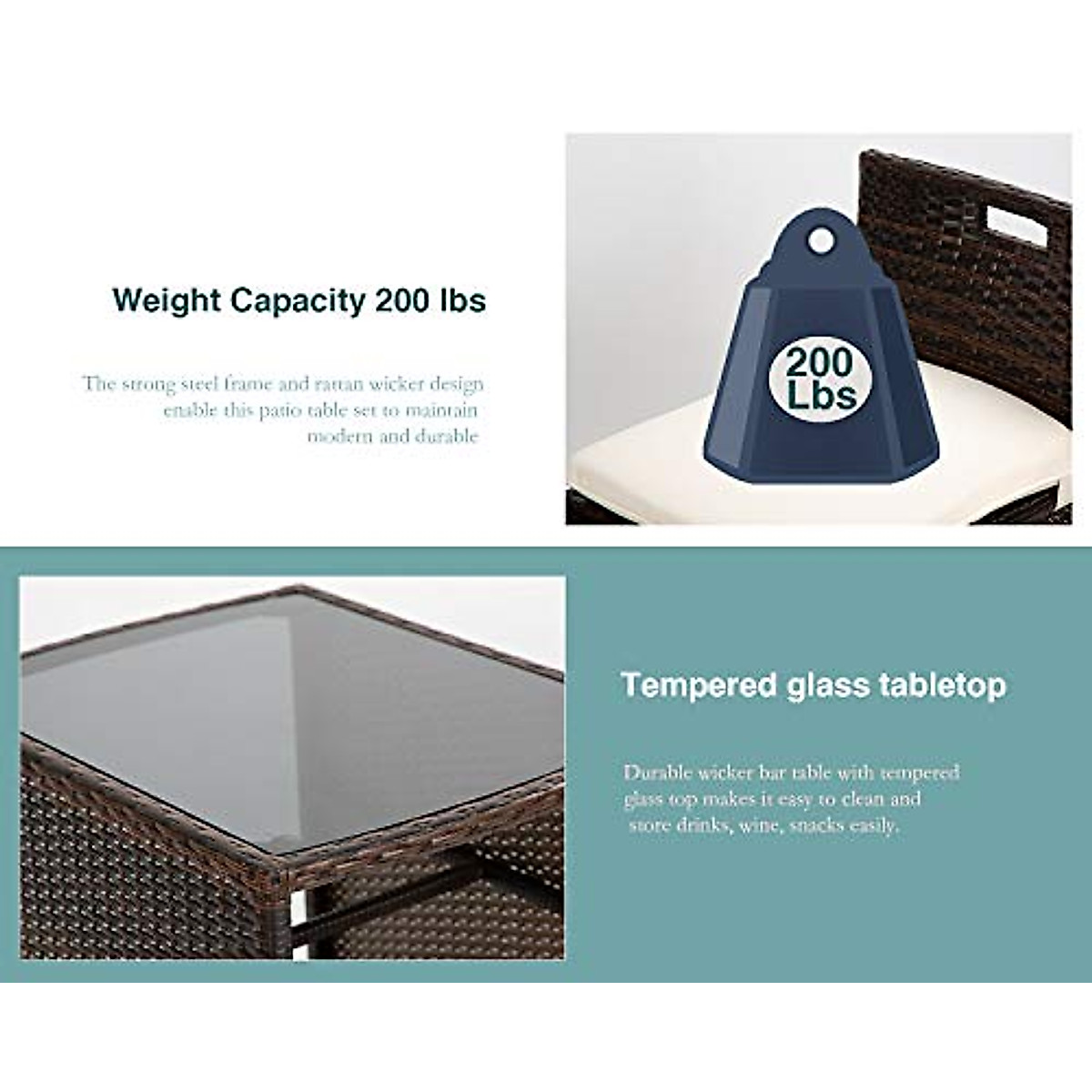 FDW Patio Set 3 Pieces Outdoor Wicker Patio Furniture Sets Wicker Bistro Set Rattan Chair Conversation Sets Patio Sofa Wicker Table Set for Yard Backyard Lawn Porch Poolside Balcony,Brown