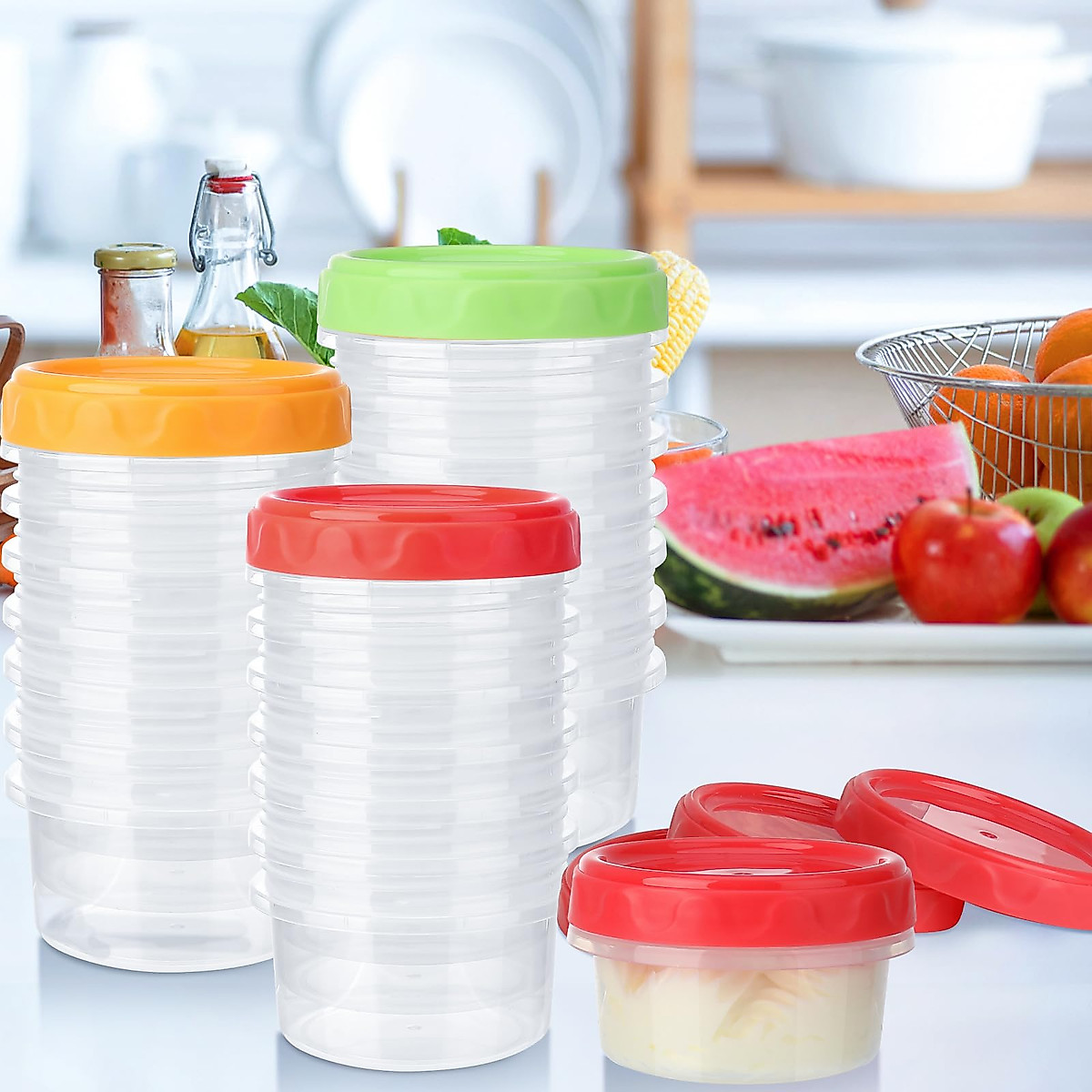 Xuelimei 4 oz/ 120 ml Small Plastic Food Containers,Reusable Food Storage Containers with Lids Plastic Reusable Freezer Storage Containers, Leakproof & Airtight, Freezer Safe, Dishwasher Safe. (6)