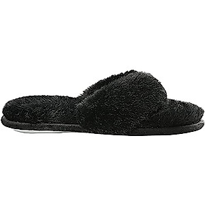 DREAM PAIRS Women's Black House Fluffy Fuzzy Memory Foam Open Toe Flip Flop Slip On Indoor Slippers Size 11-12M US Spa-03