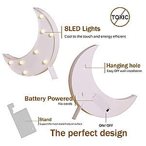 Pooqla Decorative LED Crescent Moon Marquee Sign - Moon Marquee Letters LED Lights - Nursery Night Lamp Gift - Ramadan Decorations for Home(White)