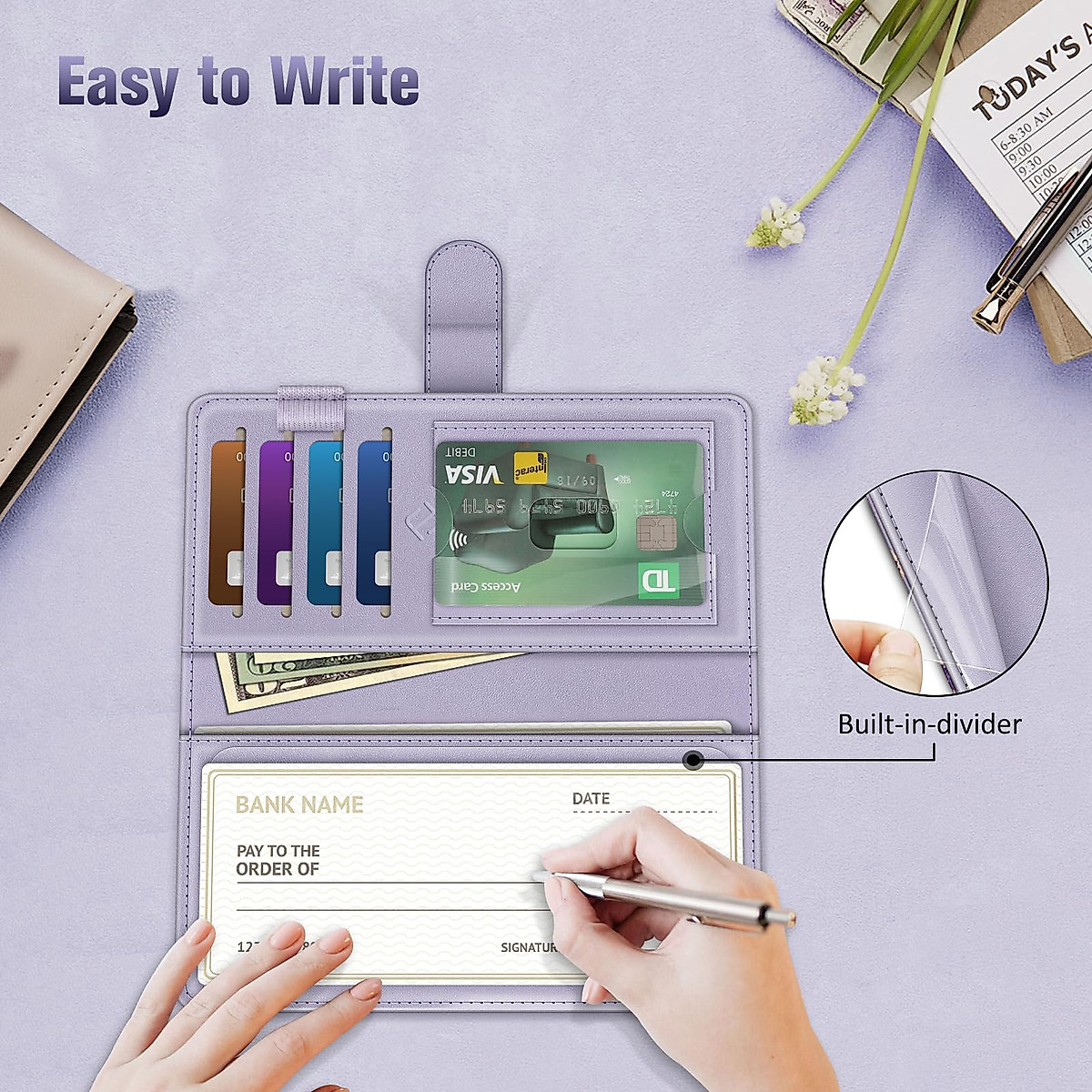 Fintie Checkbook Cover for Personal Checkbook, RFID Blocking Big Capacity Standard Register Duplicate Checks with Pen Holder, Cards Slots