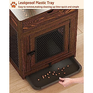 Piskyet Dog Crate Furniture,Wooden Dog Crate End Table with Storage Drawer&Cushion&Tray, QC3.0 Wireless Charging,Dual USB,Medium Dogs Rustic Style
