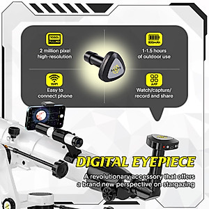 Telescope with Digital Eyepiece - Astronomy Refracting Telescope 90mm Aperture 900mm Vertisteel Altazimuth Mount, Compact and Powerful for Beginners,Professionals and Kids, Perfect for Observing White