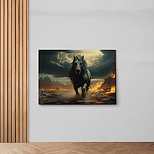 Majestic Black Stallion Galloping In The Clouds, Black Horse On Salt Flats, Canvas Print, Black Horse Print, Black Horse Wall Art, Canvas Prints, Wall Decor