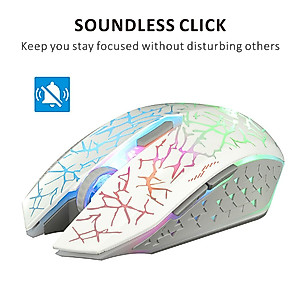 Uciefy Q8 Wireless Gaming Computer Mouse, 2.4GHz USB Optical Rechargeable Ergonomic LED Wireless Silent Mouse, 3 Adjustable DPI, 6 Buttons, Compatible with PC, Laptop, Notebook, Desktop (White)