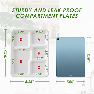 Vplus 100% Compostable 5 Compartment Plates 125 Pack Eco-Friendly Disposable Sugarcane 10 x 8 inch Bagasse School Lunch Tray Perfect for Boys and Girls