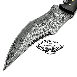Buffalo Horn 9.5'' Fixed Blade Custom Handmade Knife Damascus Steel Hunting Knife karambit Hunting Damascus Steel Knives Prime Quality Fixed Blade Hunting Knife